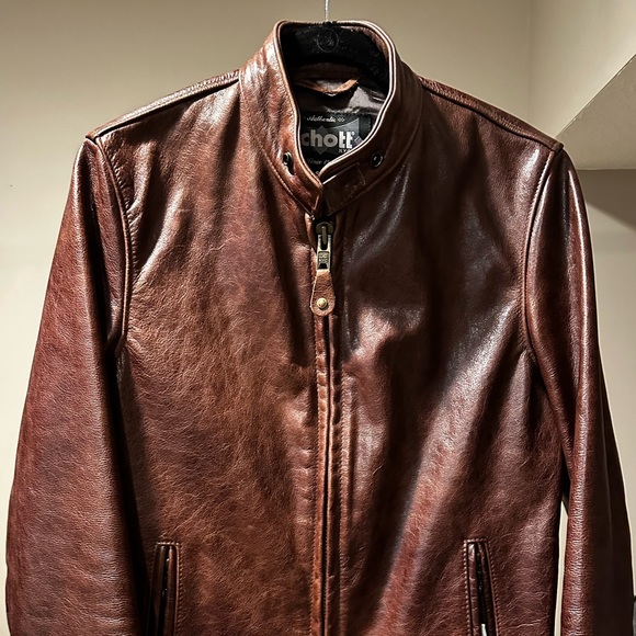 Schott NYC | Jackets & Coats | Schott 654 Racer Leather Jacket Brown ...